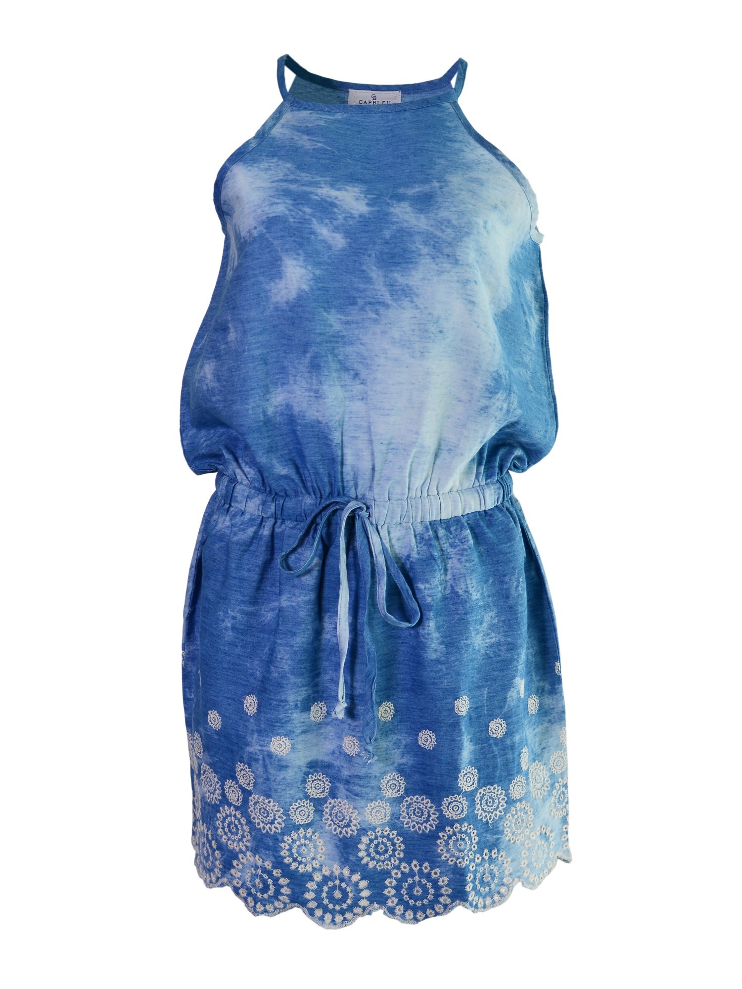 Halter Cut Fade Out Embroidery Mini Dress – Capbleu