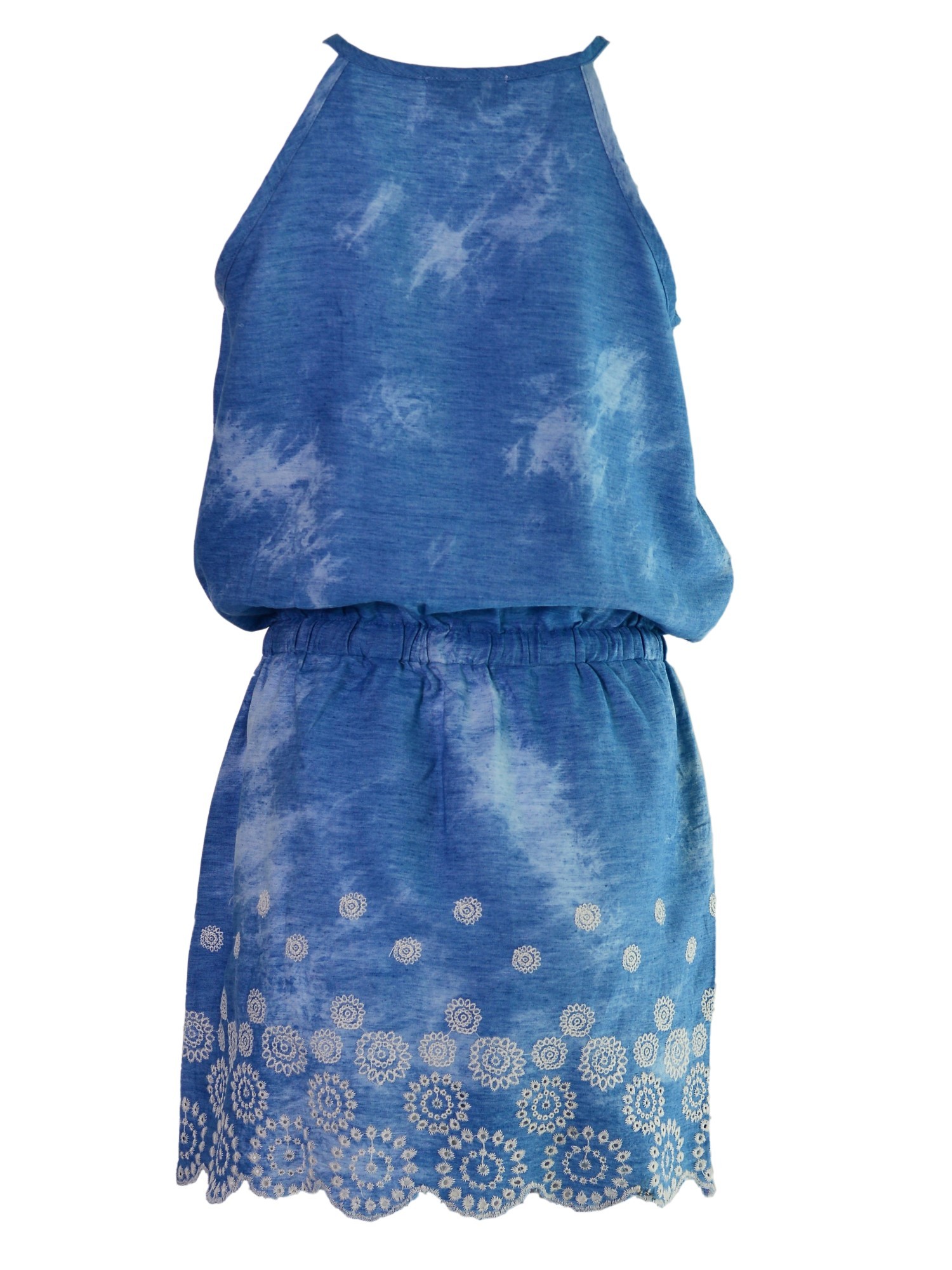 Halter Cut Fade Out Embroidery Mini Dress – Capbleu
